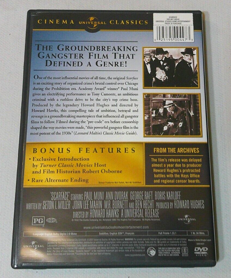 Scarface (1932) PAUL MUNI - BORIS KARLOFF - GEORGE RAFT (DVD, 2007 ...