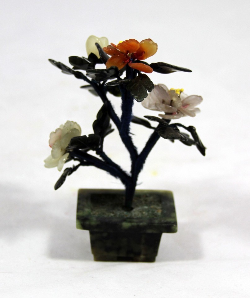 SPLENDID "Hand Carved Miniature Jade Tree with Rose Quartz, Jade ...