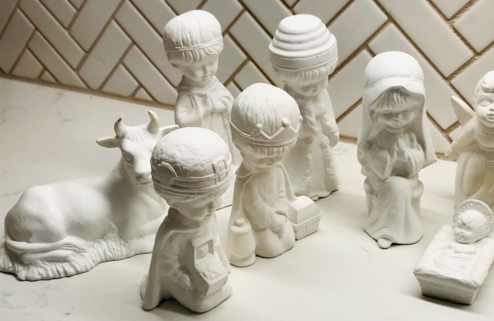 Vintage Ceramic White 14 Piece Nativity Set 1980 Duncan Enterprises ...