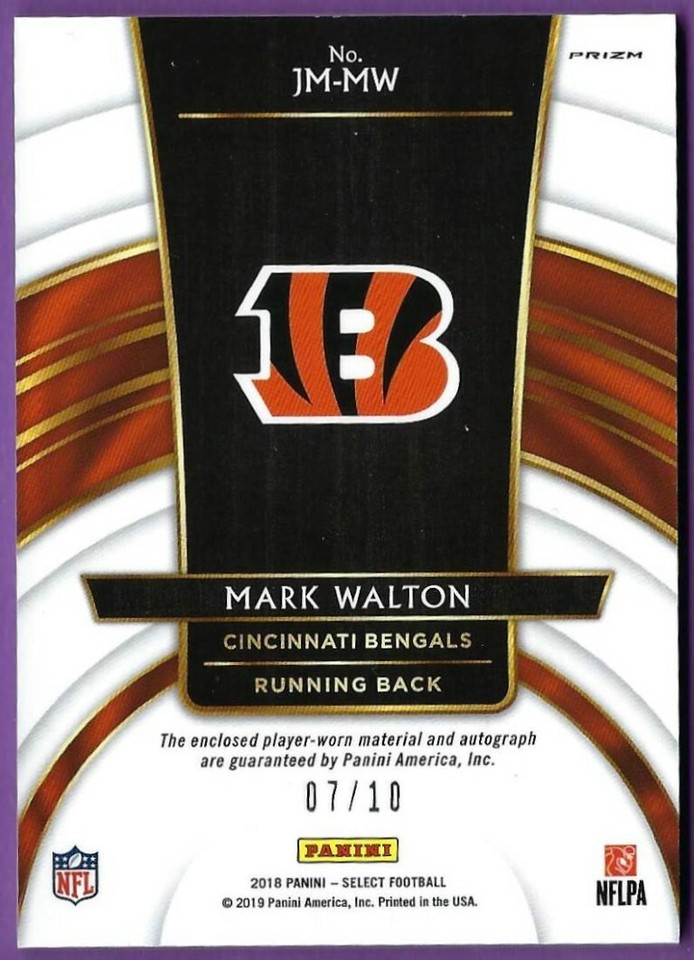 Mark Walton - 2018 Select Jumbo Rookie Signature Swatches Prizm Gold ...