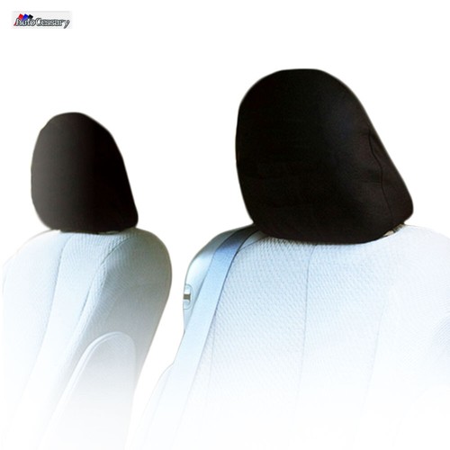 Set of 2 Solid Black Cloth Car Headrest Covers with Foam Backing for ...