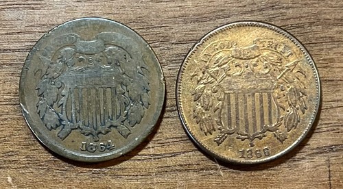 U.S. 1864 Lg Motto & 1866 TWO-CENT PIECES G & AU | eBay