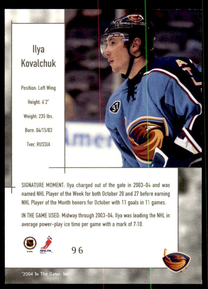 2003-04 In The Game Used Signature Series #96 Ilya Kovalchuk Gold | eBay