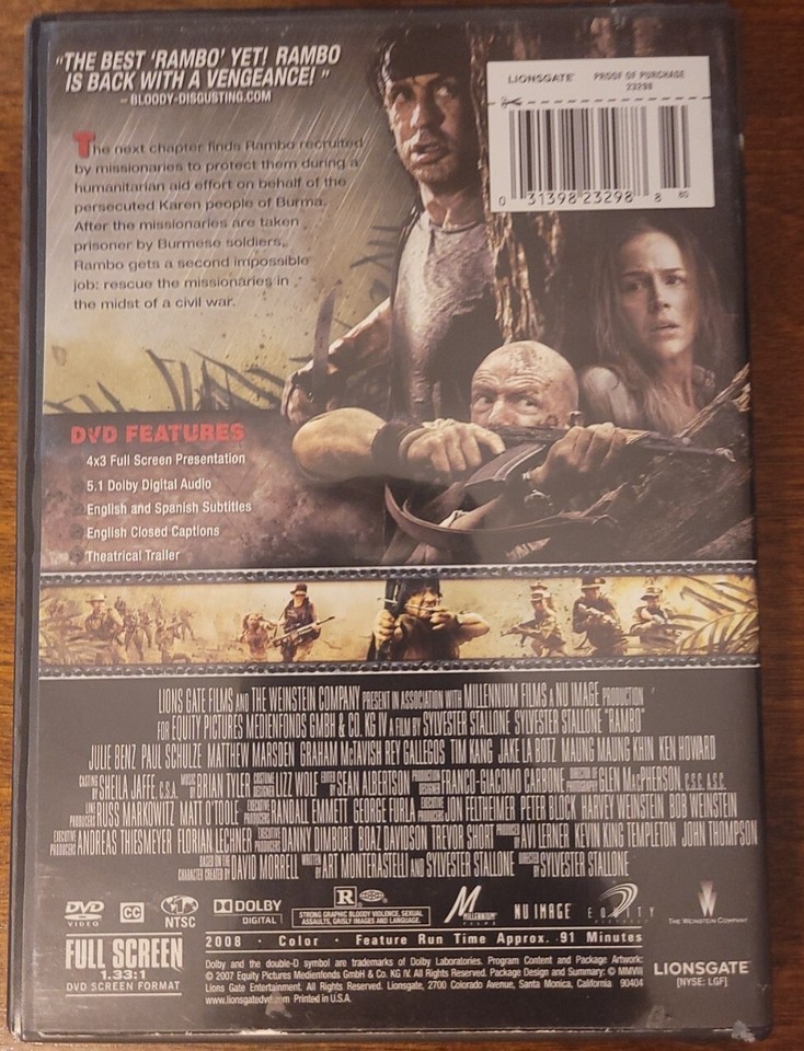 Rambo Full Screen Edition On DVD with Sylvester Stallone Movie Good ...