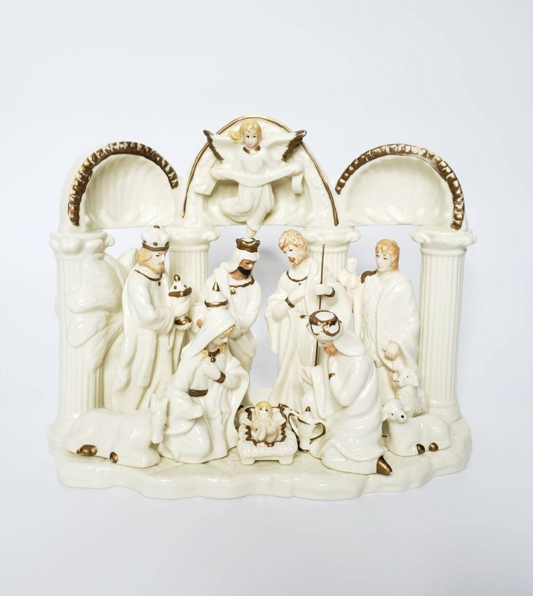 Ivory and Gold Nativity Scene - 10-Piece Complete Christmas Set - Wise ...