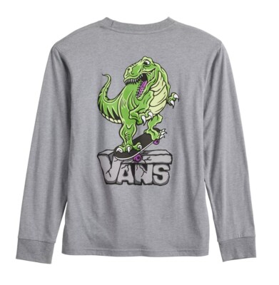 Vans T-shirt Boys Size Large Dinosaur Skating Gray Graphic Print Long ...