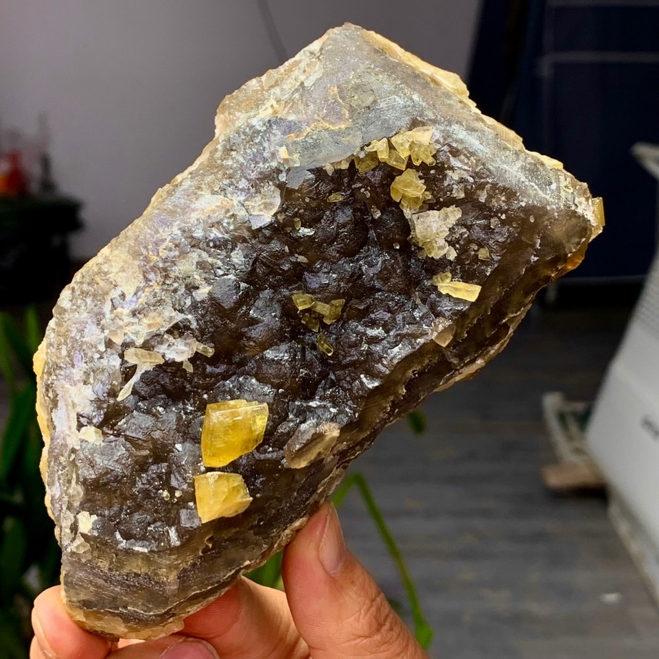 1.58LB Shiny Golden Cuboid Barite Crystal Based on the Purple Spherical ...
