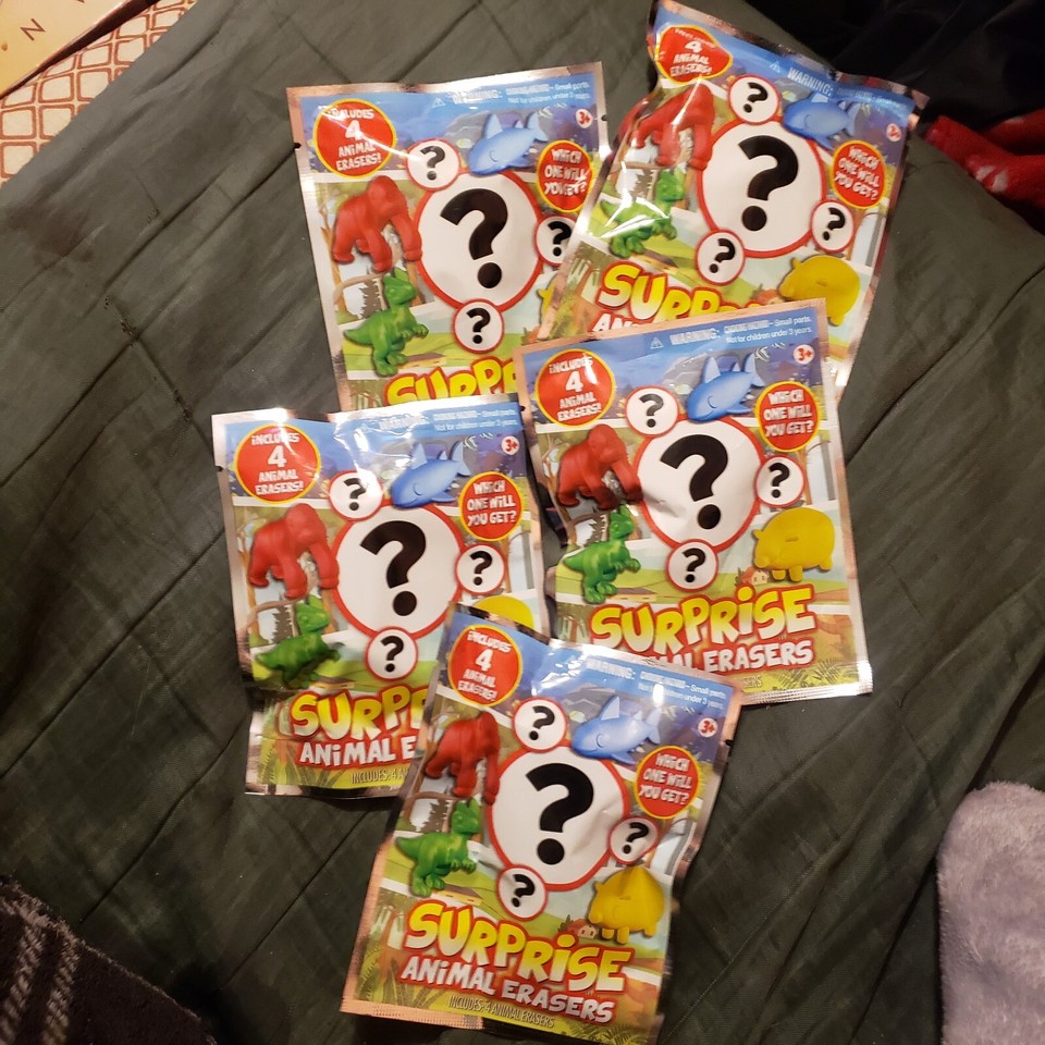 Lot of 5 -Surprise Animal Eraser Pack bag collect them all | eBay