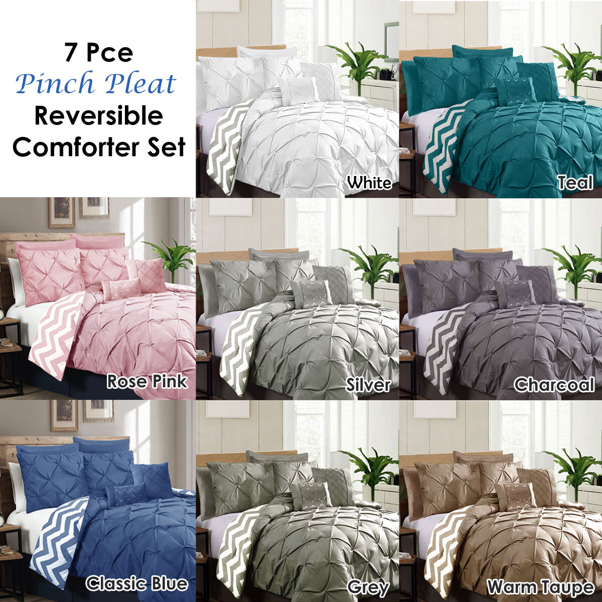 7 Piece Pinch Pleat Comforter Set by Ramesses | eBay