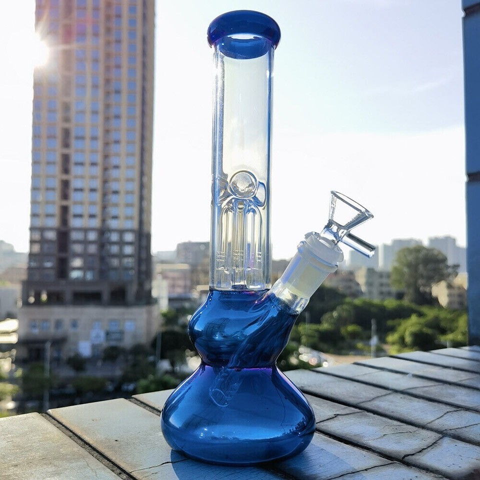 25cm Blue Glass Bong Water Pipe Smoking Hookah Percolator Bongs Bubbler ...