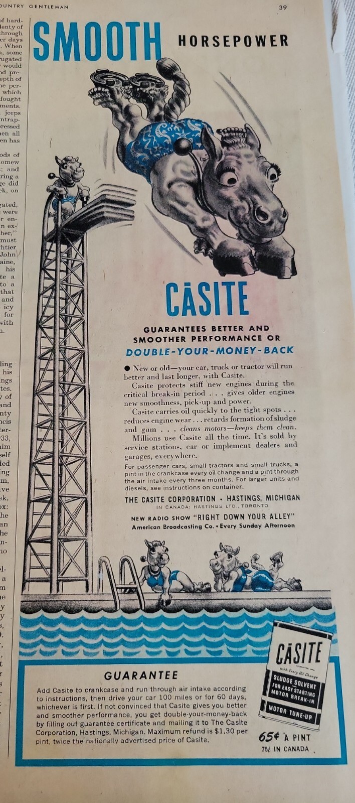 1946 Castite carries oil cow high diving board swimming pool vintage ad ...