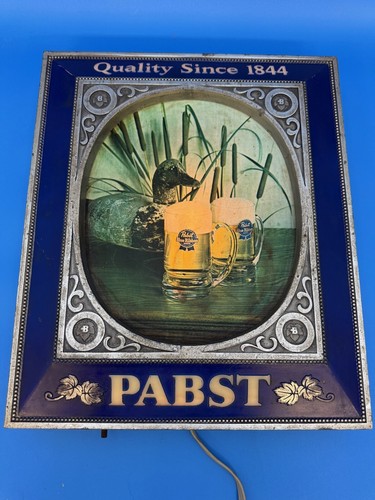 Vintage Pabst Blue Ribbon PBR Light up Bar Sign Beer Mugs & Duck Decoy ...