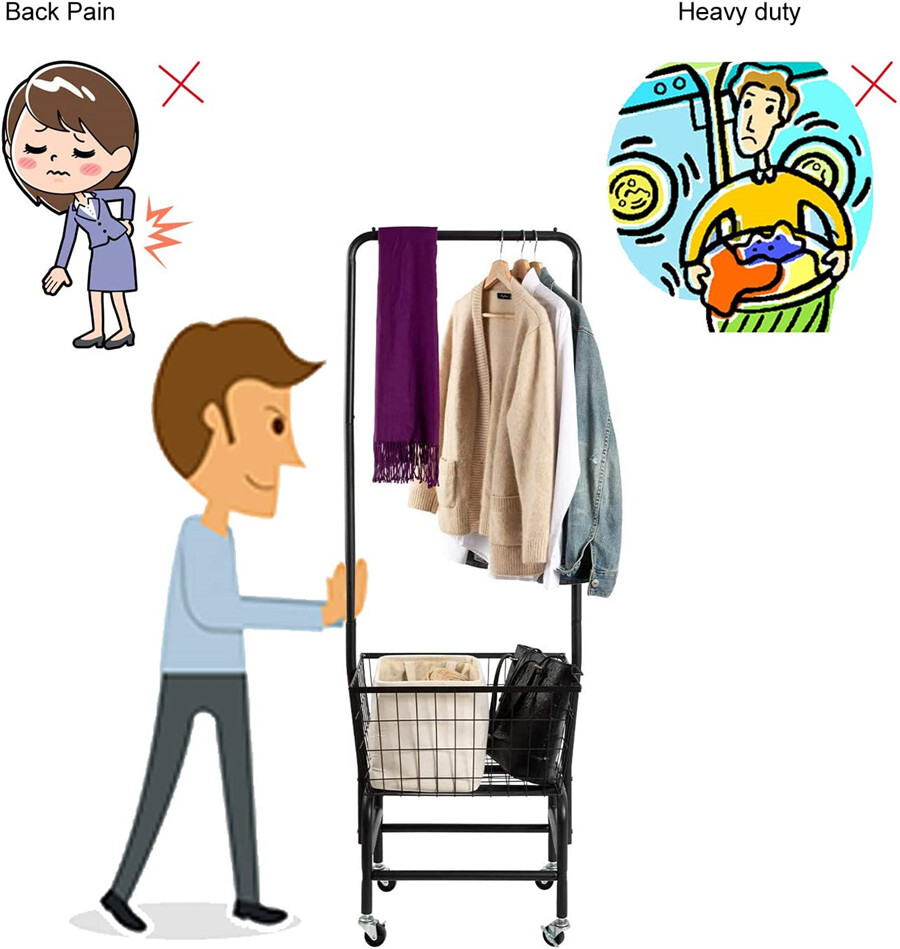 Heavy Duty Garment Organizer Rolling Laundry Cart With Storage Wire ...