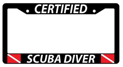 Black License Plate Frame CERTIFIED SCUBA DIVER w/FLAG LOGOS Auto ...