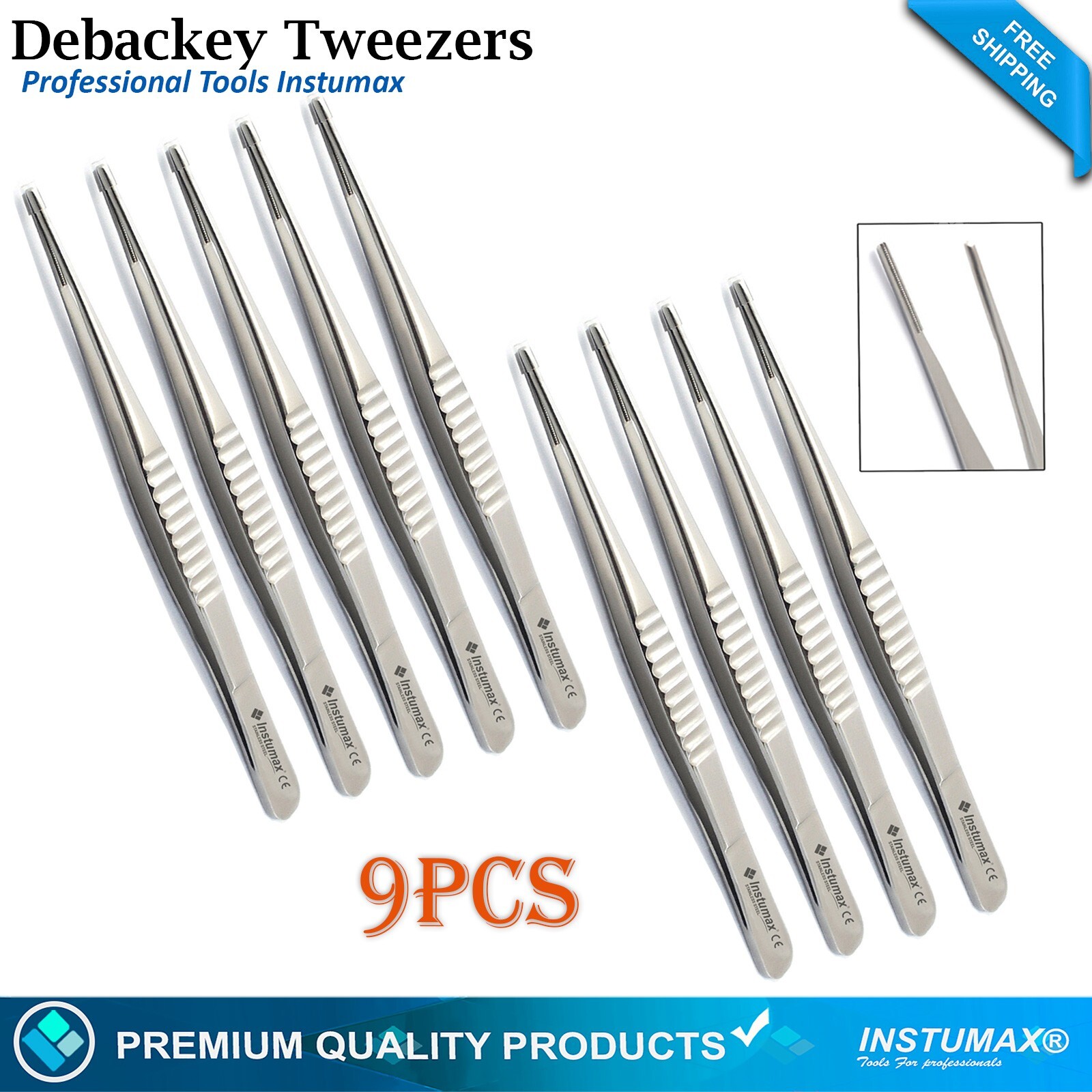 9 Pcs DeBakey Tweezers Microsurgery Vascular Atraumatic Tissue Dual ...