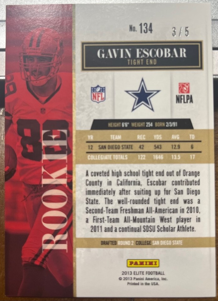 2013 PANINI ELITE GAVIN ESCOBAR NATIONAL VIP SP ROOKIE #3/5 DALLAS ...