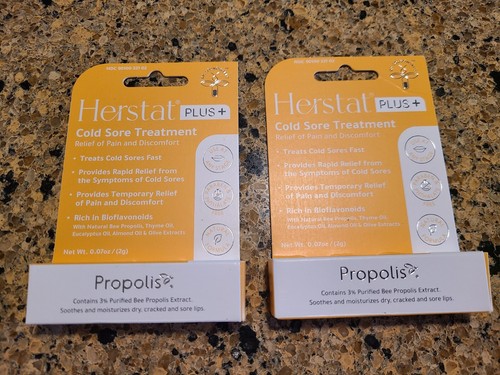 (2)Herstat Plus+ Cold Sore Treatment with bee propolis 0.07oz EXP 7,8 ...