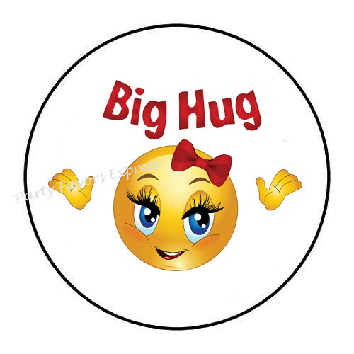 30 BIG HUG EMOJI ENVELOPE SEALS LABELS STICKERS PARTY FAVORS 1.5" ROUND ...