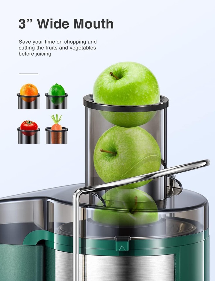 Qcen Juicer Machine, 500W Centrifugal Juicer Extractor KS-501 - Green ...