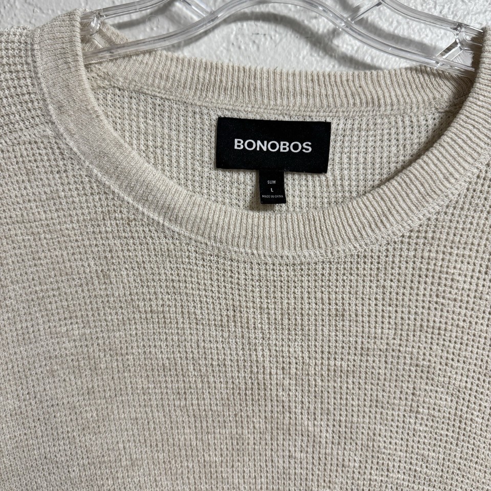 Bonobos Shirt Mens Large Beige Crew Waffle Thermal Knit Cotton Linen ...