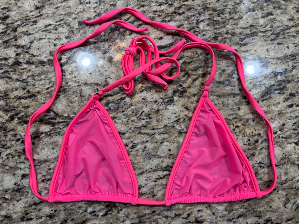NWOT Classic Satin Sheer Wicked Weasel Pink 312 triangle bikini top XL ...