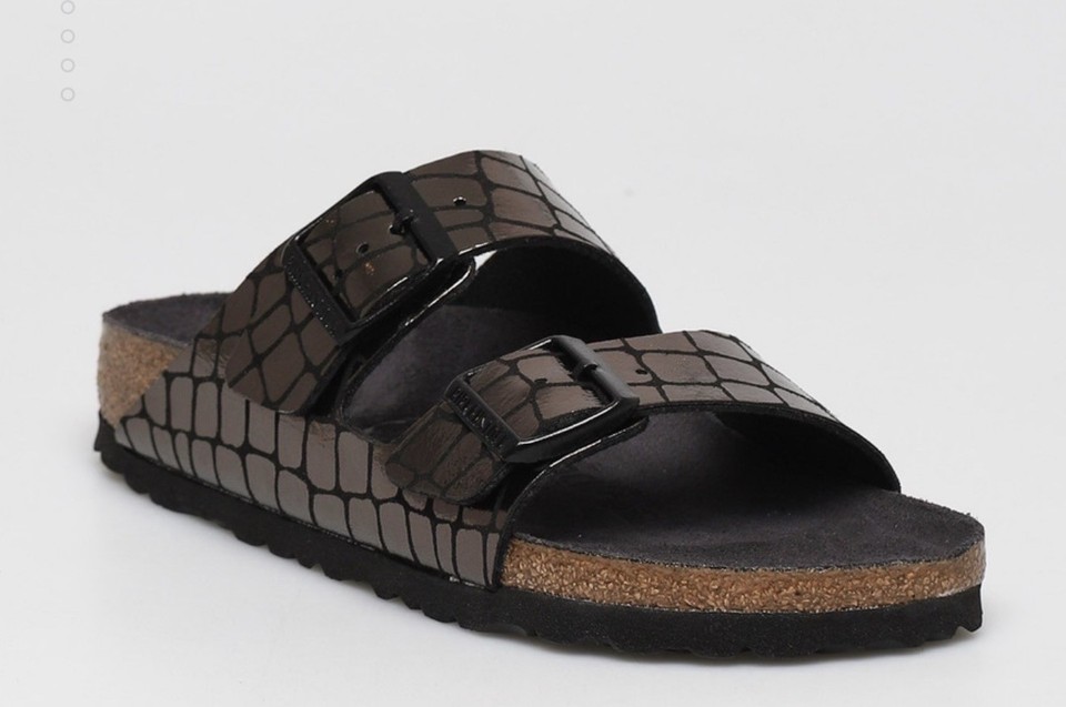 NIB Birkenstock Arizona BS sandals in Gator Gleam Black/Black Hardware ...