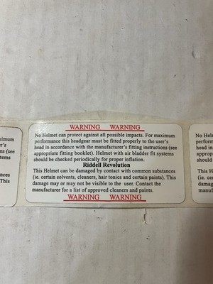 Vintage RIDDELL REVOLUTION Internal Football Helmet WARNING Decals | eBay