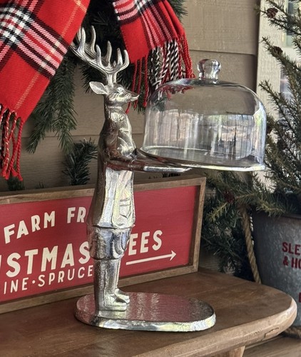 Whimsical Silver Stag Butler Reindeer Deer Statue Holding Tray Server ...