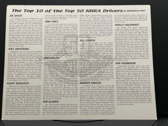 VRHTF NHRA COOL VTG TOP 10 OF NHRA DRIVER 50 YEARS OF NHRA DRAG RACING ...