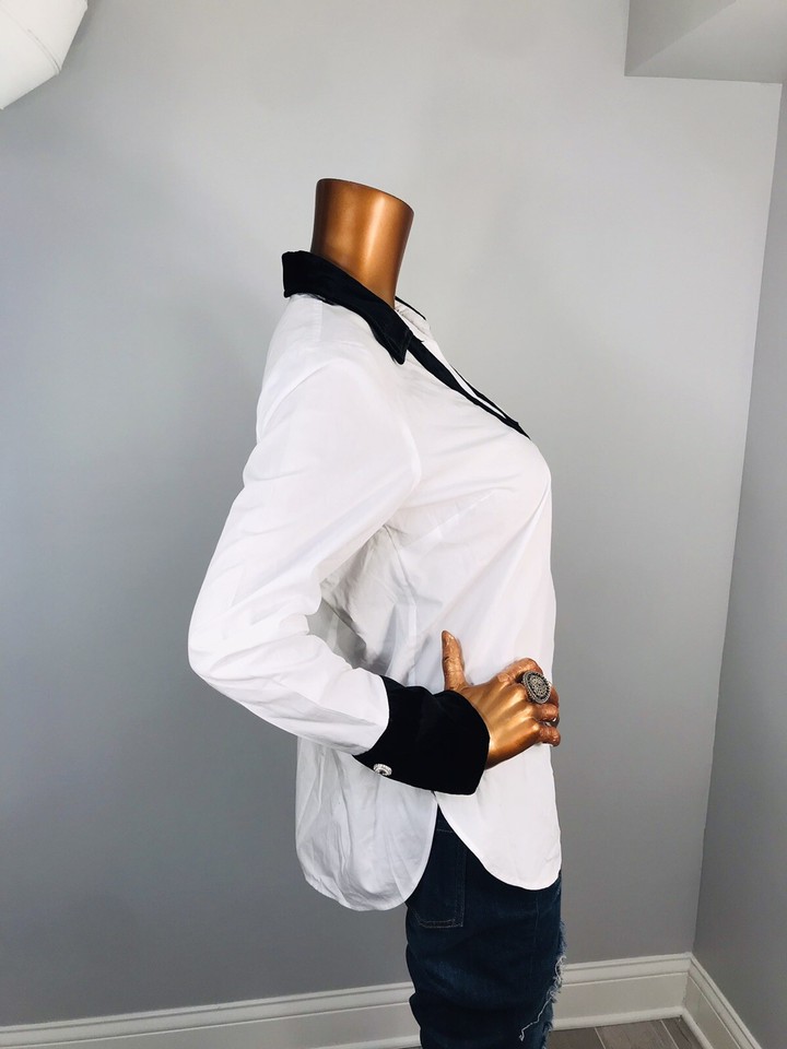 Talbots M Top Sheer Low V Cut Black White Soft Shirt Blouse Velvet NWT Long Slvs | eBay