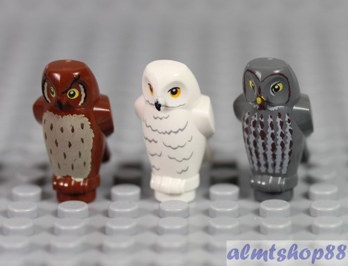 LEGO - Set of 3 White Brown Gray Owls - Harry Potter Hedwig Errol Bird ...