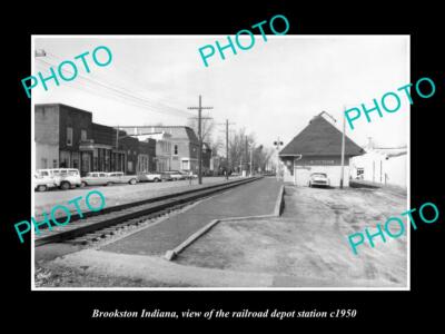 OLD POSTCARD SIZE PHOTO OF BROOKSTON INDIANA THE RAILROAD DEPOT STATION ...