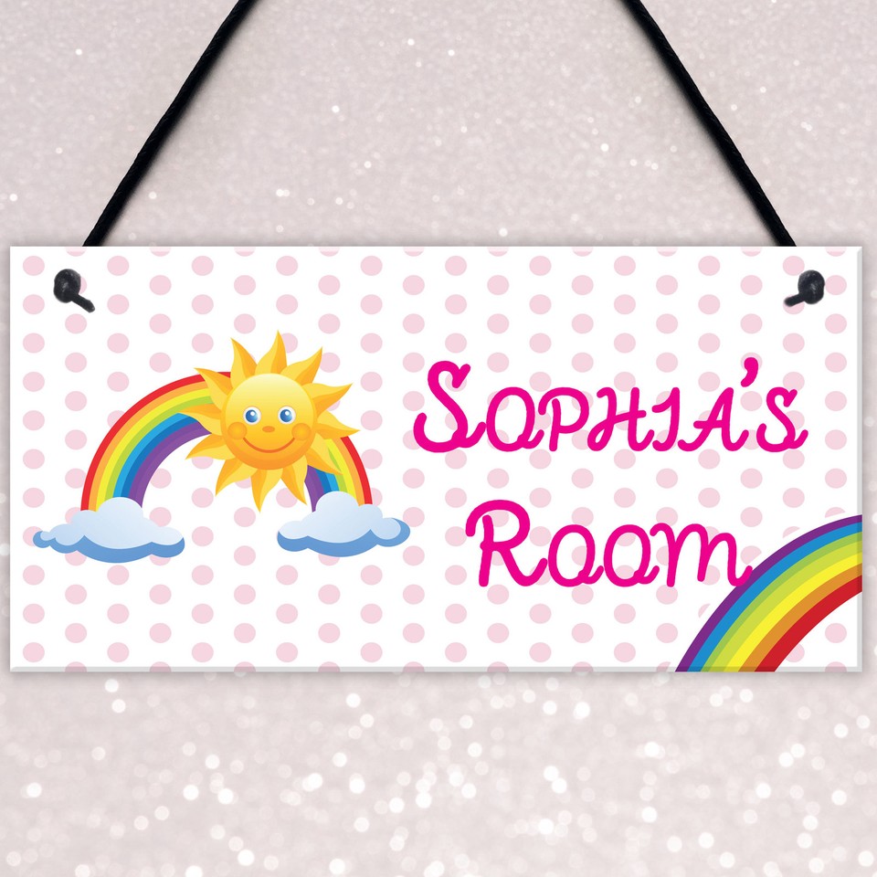 Rainbow Personalised Door Name Plaque Girls Bedroom Room Sign Princess ...