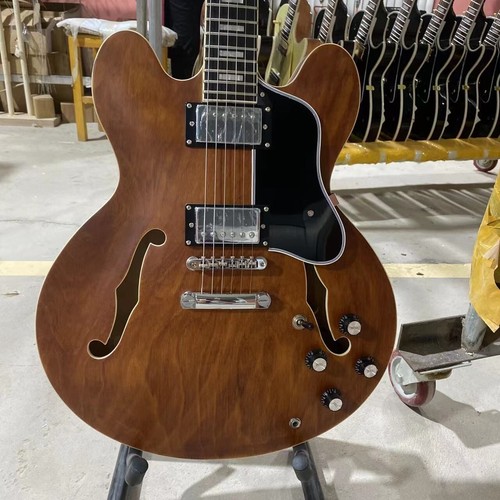 New Electric Guitar Matt Brown Color Semi Hollow Body Jazz Guitar Maple ...