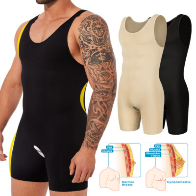 Men's Full Body Shaper Tummy Control Bodysuit Smooth Compression Body ...