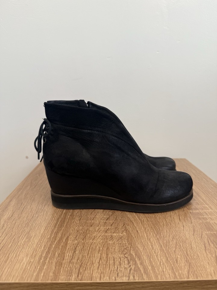Lofina Ankle Boots Black Wedge Platform Heel Chunky Lace Back Shoes UK ...