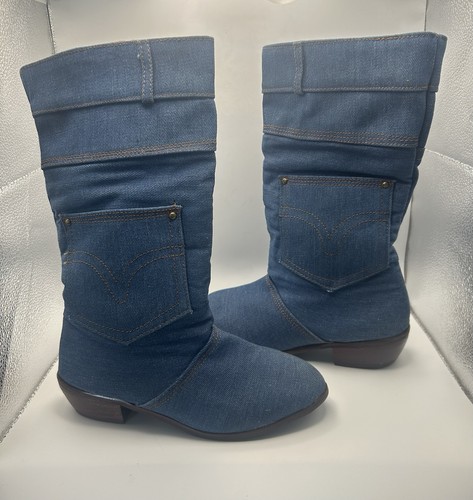 Women's Denim Mid Calf Cowboy Jeans Boots Size 4.5-5 XS | eBay