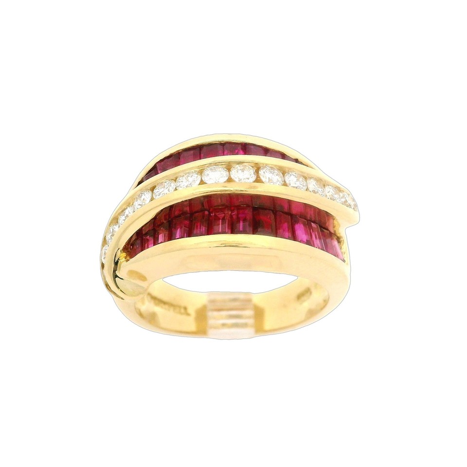 Vintage Charles Krypell 18k Yellow Gold Ruby & Diamond 12.7mm Wide Band ...