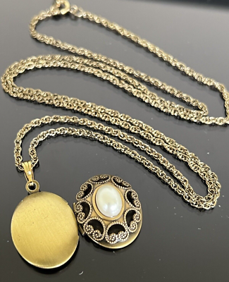 22" Antique Victorian Filigree Faux Pearl Domed Locket Pendant~Sautoir ...
