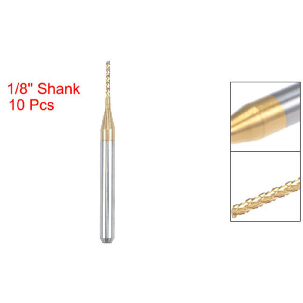 10pcs 1/8" Shank Titanium Coat Carbide End Mill Engraving CNC Router ...