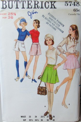 Vintage 60s Butterick 5748 Misses 12 W25.5 Flared MINI SKIRT & SKORT ...