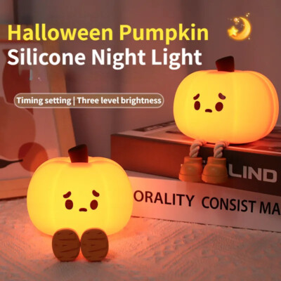 Home Decor Halloween Pumpkin Night Light Cute Soft Silicone Lamp Touch ...