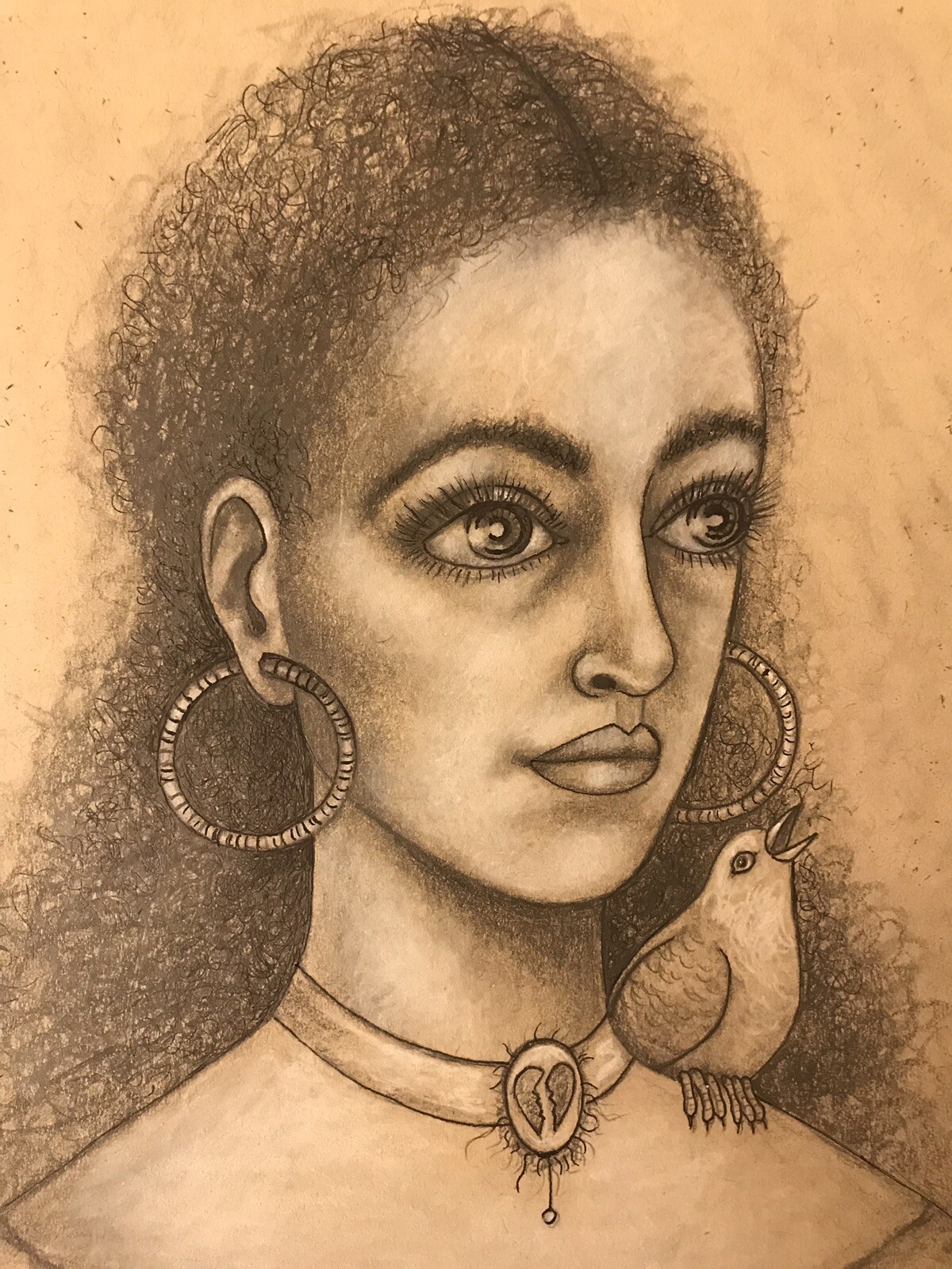 SPIRITUAL WOMAN WITH BIRD ORIGINAL DRAWING BY JOCELYN BULLOCK 9x12 | eBay