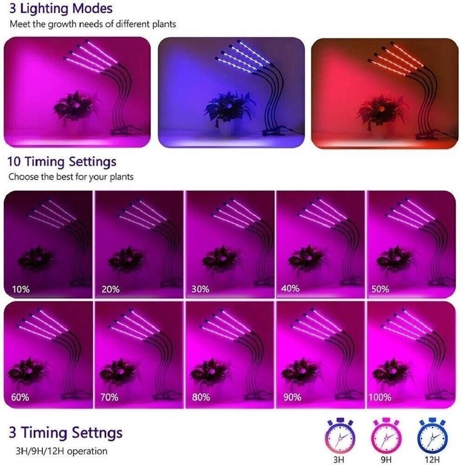 4 Heads Led Plant Growing Light Grow Lamp for Indoor Plants Full ...