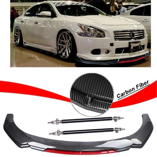 Front Bumper Lip Spoiler Splitter Strut Rods Carbon Fiber For Nissan ...