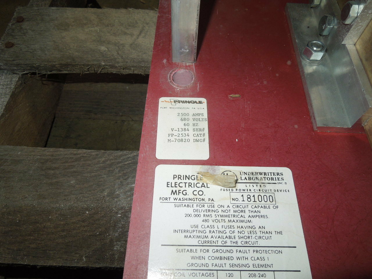 FP-2534 Pringle Switch 2500A 480V w/ 120V Shunt Trip & Ground Fault Red ...