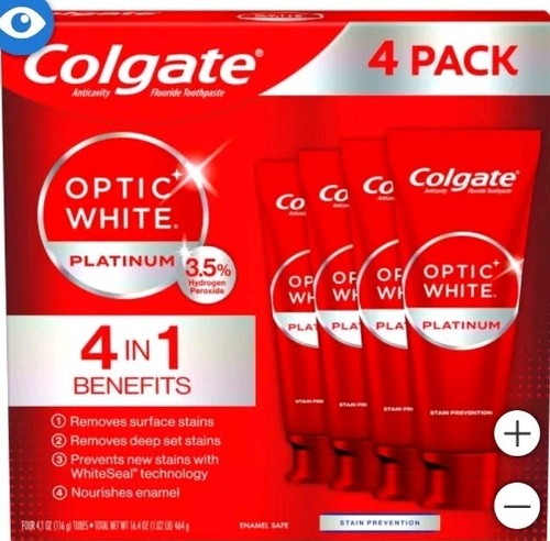 [4 VALUE PACK] Colgate Optic White Platinum Teeth Whitening Toothpaste ...