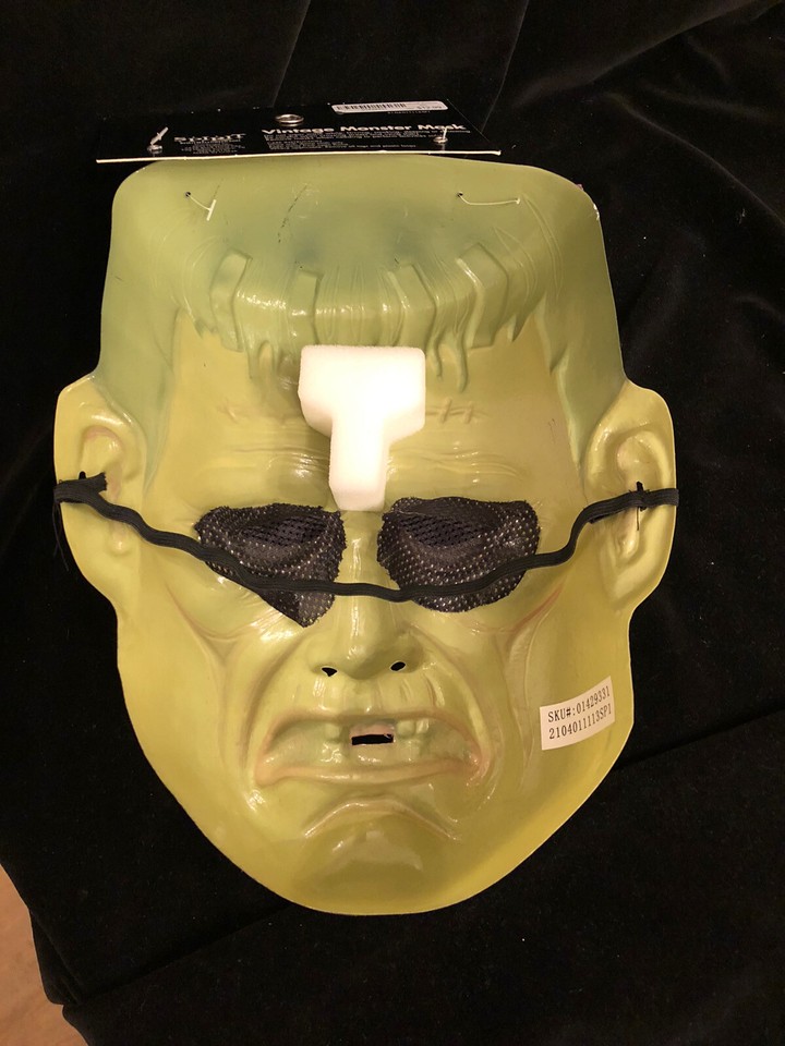 NEW VINTAGE MONSTER 8" x 11" PLASTIC FRANKENSTEIN HALF MASK - CLASSIC ...