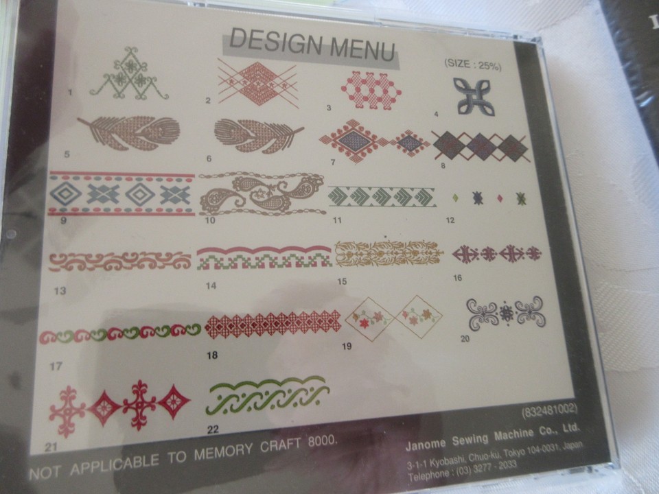 Janome Design Card Lot Memory Cards Sewing Embroidery Machine Lot of 6 ...