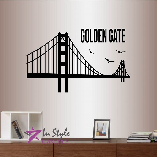 Wall Vinyl Decal Golden Gate Bridge USA San Francisco Ca Art Sticker ...